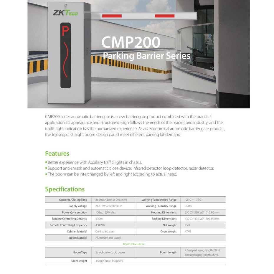 ZKTECO CMP200(L) / CMP200(R) Automatic Barrier Gate Come 4.5 meters & – wme.my