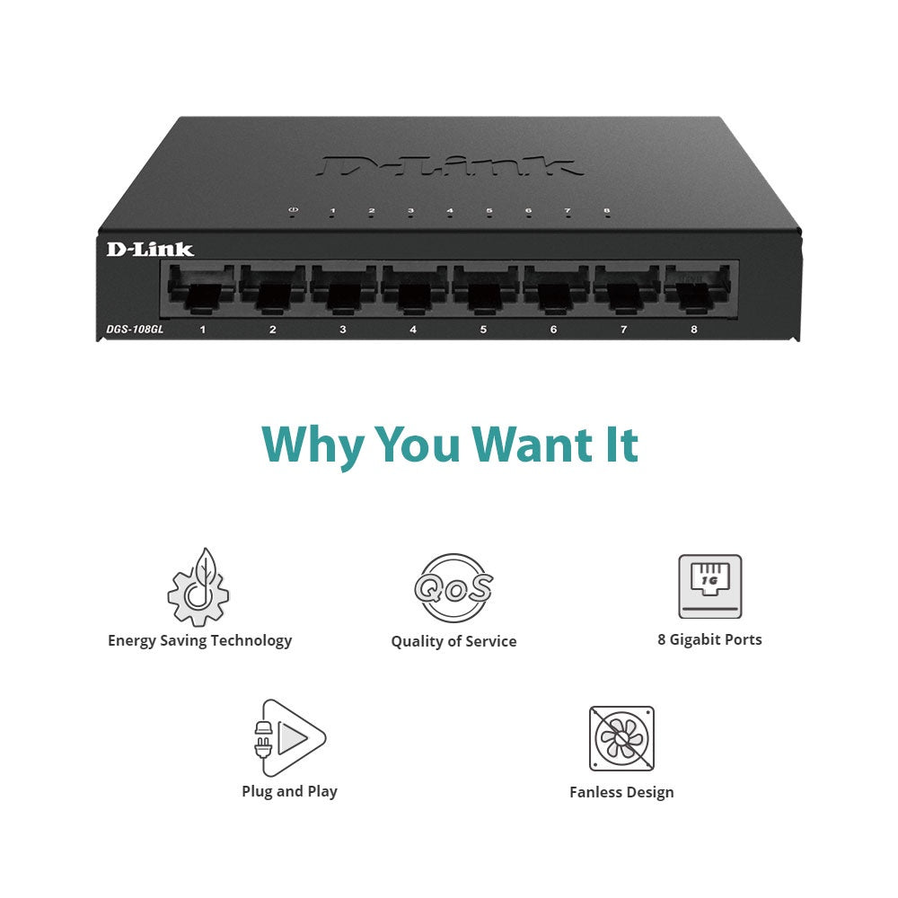 D-Link 5-Port DGS-105GL / 8-Port DGS-108GL Gigabit Desktop Switch – wme.my