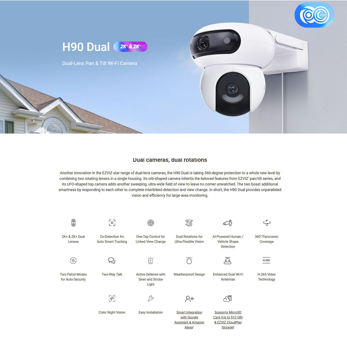 EZVIZ H90 4MP+4MP Outdoor Full Color Night Vision PTZ DUAL-LENS Camera ...