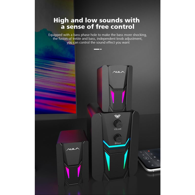 AULA N-189 Gaming Speaker 2.1 with Subwoofer Power Bass RGB Lighting E ...