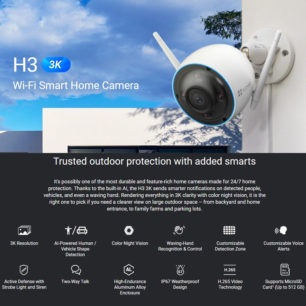EZVIZ H3 3K (5MP) Color Night Vision Outdoor IP67 WiFi CCTV Camera – wme.my