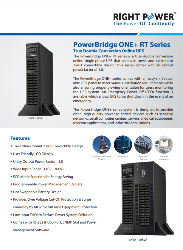 Right Power True Double Conversion Online UPS PowerBridge ONE+ RT Seri ...