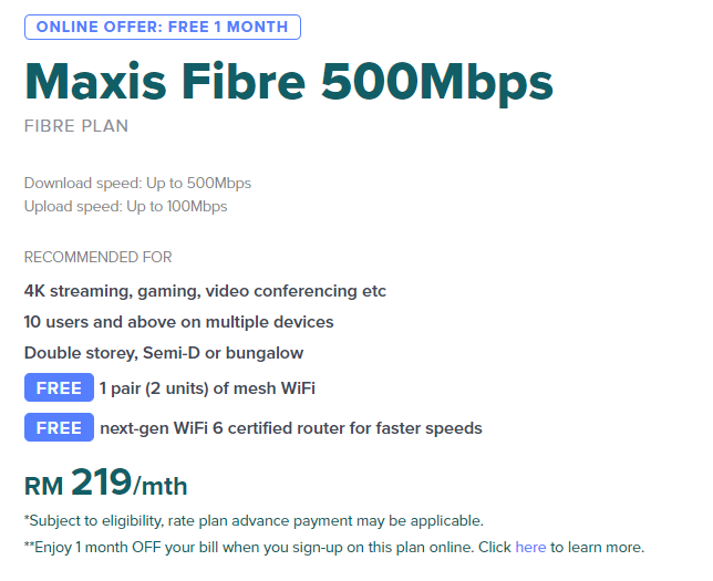 MAXIS FIBRE PLAN Home / Bussiness 30mbps / 100mbps / 300mbps / 500mbps ...