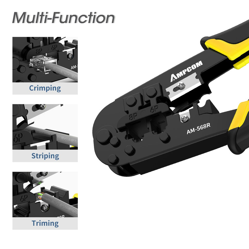 AMPCOM RJ11 RJ45 Ratchet Crimping Tool Ethernet Network LAN Cable Crim ...